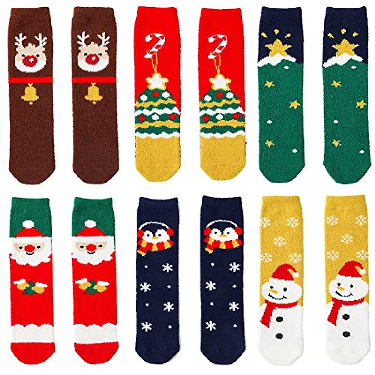 Kids Christmas Fuzzy Knee High Socks Gifts Toddler Calf Cozy Fluffy Plush Long Tall Boot Socks Stocking Stuffers 1-7 Years 6 Pairs