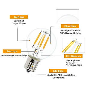 2-Pack E17 Mini Globe Bulb S11 LED Light Bulb,E17 Intermediate Base 4W Warm White 2700K,40 Watt S11 G40 Incandescent Bulb Replacement for Desk Lamp,Cabinet,Closet, Non-Dimmable