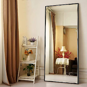 ZBEIVAN Full Length Mirror 65"x23.6" Standing or Wall Hanging, Vertical Black Frame HD Rectangle Full Body Tall Big Floor Stand up or Wall Mounted Mirror