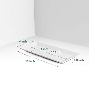 Sweese 705.101 12 Inch Porcelain Rectangular Plates, White Serving Trays for Parties - Stackable, Set of 4