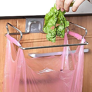 LITTLA 2 Pcs Large Stainless Steel Trash Bag Holder for Kitchen Cabinets Doors and Cupboards, Under Sink Bag Holder, Garbage Bag Holder, Kitchen Waste Can, Kitchen Trash Cans, Silver