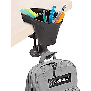 Stand Steady Pen Cup | Original 3-in-1 Desk Organizer | Free Up Desk Space with Clamp On Pen Holder & Bag Hook | No Drill Needed | Organize Pencils, Markers, Paper Clips & More (Black)