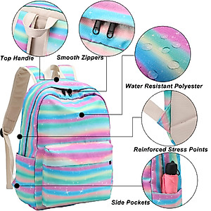 Joyfulife Girls Backpack with Lunch Box Kids School Backpack Bookbags Primary Elementary Student Backpack for Girls Set Rainbow