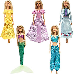 ONEST 30 Pieces Princess Doll Clothes and Accessories for 11.5 Inch Girl Doll Include 10 Pieces Princess Dresses, 10 Pairs Shoes and 10 Pieces Necklaces - Litter Girls Gift