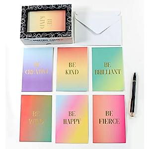 CAVEPOP Inspirational Greeting Cards Stationary Set, Thinking of You Encouragement Cards with Envelopes - 4 x 6 Inches - Pink, Blue and Purple Ombre with Gold Foil - 36 Pack (6 Designs)