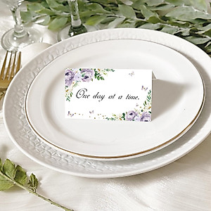 Whaline 100Pcs Floral Butterfly Place Cards 2 x 3.5 Inch Watercolor Purple Flower Tented Cards Table Name Sign for Party Banquet Reception Table Setting Supplies
