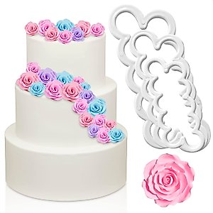Gum Paste Rose Cutter Cake Decorating - 3Pcs Flower Petal Mold Rose Cookie Cutter Fondant Cutters Flower Cookie Cutters Edible Rose Flower Fondant Tools - Gum Paste Flowers Cake Cutter Plastic Flower