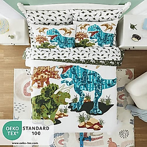 Kaleido Space KALEIDOSPACE Gilrs Boys Bedding Sets Twin, 5 Piece Glow in The Dark Dinosaur Bed in A Bag-1 Comforter,1 Pillow Sham, 1 Pillowcase, 1 Flat Sheet, 1 Fitted Sheet