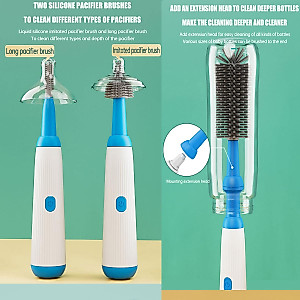 Electric Bottle Brush, Honboom Baby Bottle Cleaner, Rechargeable Waterproof Two-Speed Cleaning Mode Nipple Brush for Baby Bottles Pacifiers Straws Travel Bottle Brush Set (Green)