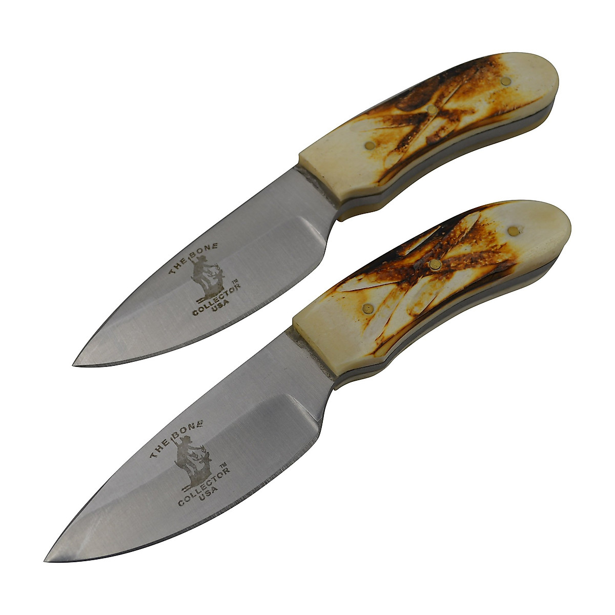 The Bone Collector Survival Skinner Full Tang Fixed Blade Hunting Knife BC-808 Real Bone Handle Skinning Knives Gift Set Pack of 2