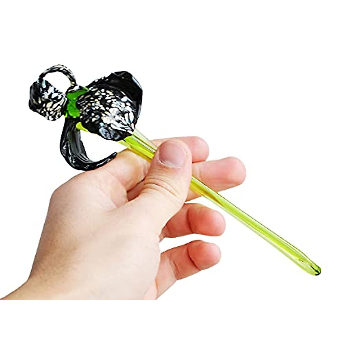 Black Glass Iris with White Spots Flowers Figurine Blown Iris Flower Iris Sculpture Art Glass Iris Flower Murano Long Stem Iris Flowers Garden Iris Ornaments