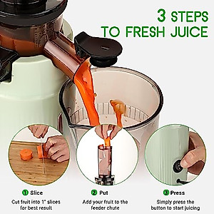 Juicer Machines-SOVIDER Compact Slow Masticating Juicer Extractor- 3.1" Wide Chute Cold Press Juicer for High Nutrient Fruits Vegetables Easy Clean with Brush| Pulp, Measuring Cup, Reverse Function (Dark Green) (Slow Masticating Juicers)