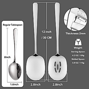 SOLEADER X-Large Serving Spoons Set, 12 Inch Slotted Spoon and Serving Spoon, Premium Spoons Silverware, Cooking Spoon, Pasta Spoon, Mixing Spoon, Foodgrade 18/8 Stainless Steel, Pack of 2