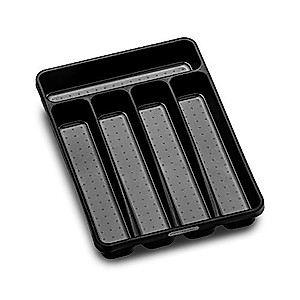 madesmart Classic Mini Silverware Tray Soft Grip, Non-Slip Kitchen Drawer, Multi-Purpose Home Organization, BPA Free, 5 Compartments, Carbon