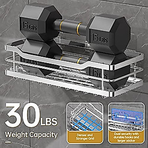 TOPCHASE Shower Caddy Shower Organizer, Adhesive Shower Shelves for Inside Shower, 3 Pack Bathroom Shampoo Holder With Soap Dish, Hooks, Large Shower Wall Organization Basket, Silver