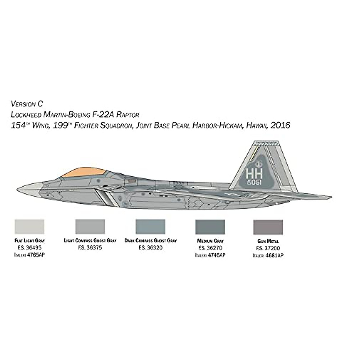 Italeri -2822 F-22A Raptor, 1:48 Scale, Model Kit, Plastic Model to Mount, Modeling, Grey, IT2822