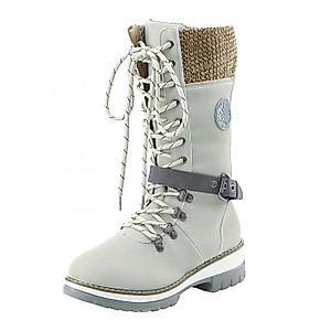 Padaleks Women's Mid Calf Winter Snow Boots Comfortable Outdoor Anti-Slip Combat Booties Lace Up Warm Fur Lined