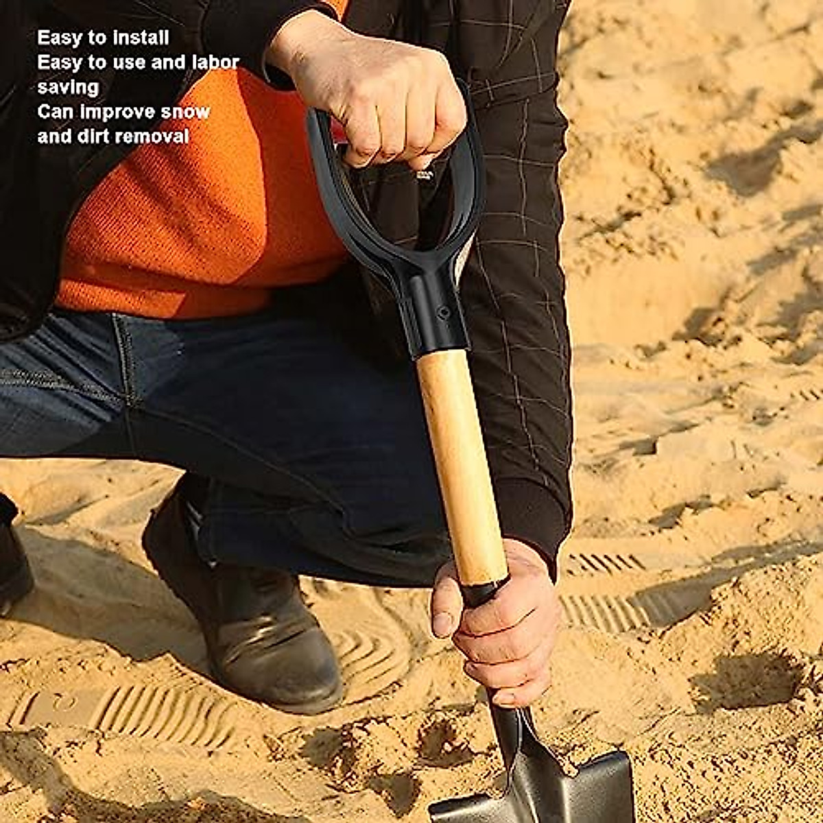 DShaped Shovel Handle, Ergonomic Reusable 32mm Inner Diameter Multifunctional Shovel Handle Replacement Handle for Snow Shovel (Red Black)