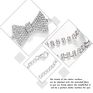 Sethain Rhinestone Choker Necklace Silver Sparkly Crystal Bowknot Necklaces Party Jewelry Accessories for Women (Silver)