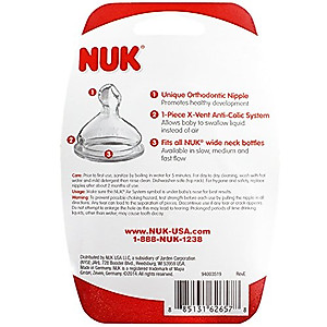 NUK Wide Neck Silicone Nipple, Fast Flow, Size 2, 2-Count (1 Package)