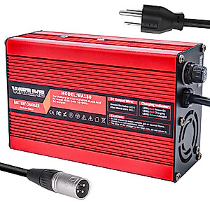 WAOUKS 58.8V 3A Charger 52V Li-ion Battery Charger with Red Aluminum Case and Cooling Fan Output 3prong XLR Connector Used for 14S 52V 51.8V Lithium Battery Pack