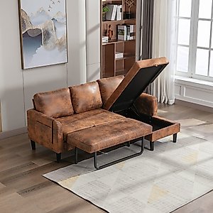 HomSof Sectional Reversible Chaise Longue, Modern L-Shaped Couch with Pull Storage, Coffee Sofa Bed