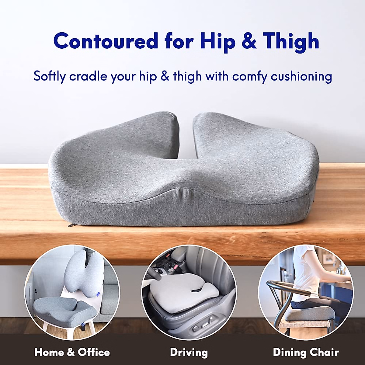 Cushion Lab Patented Pressure Relief Seat Cushion for Long Sitting Hours on Office & Home Chair - Extra-Dense Memory Foam for Soft Support. Car & Chair Pad for Hip, Tailbone, Coccyx, Sciatica - Black
