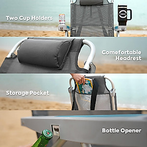 ICECO Backpacking Beach Chairs for Adults, 5 Positions Reclining Beach Chair, Heavy Duty Folding Beach Chairs, Portable Lay Flat Outdoor Chair with Cup Holder for Beach, Camping, Lawn, 350lb Capacity
