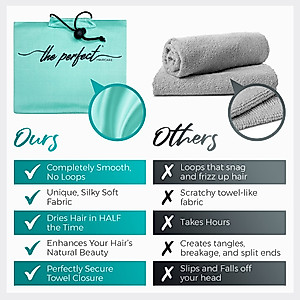 THE PERFECT HAIRCARE Curly Hair Girls Microfiber Plopping Towel Set - Anti-frizz Silky Smooth Hair Drying Wrap for Women - Super Absorbent Large Hair Towel + 2 Scrunching Towels to Micro Plop