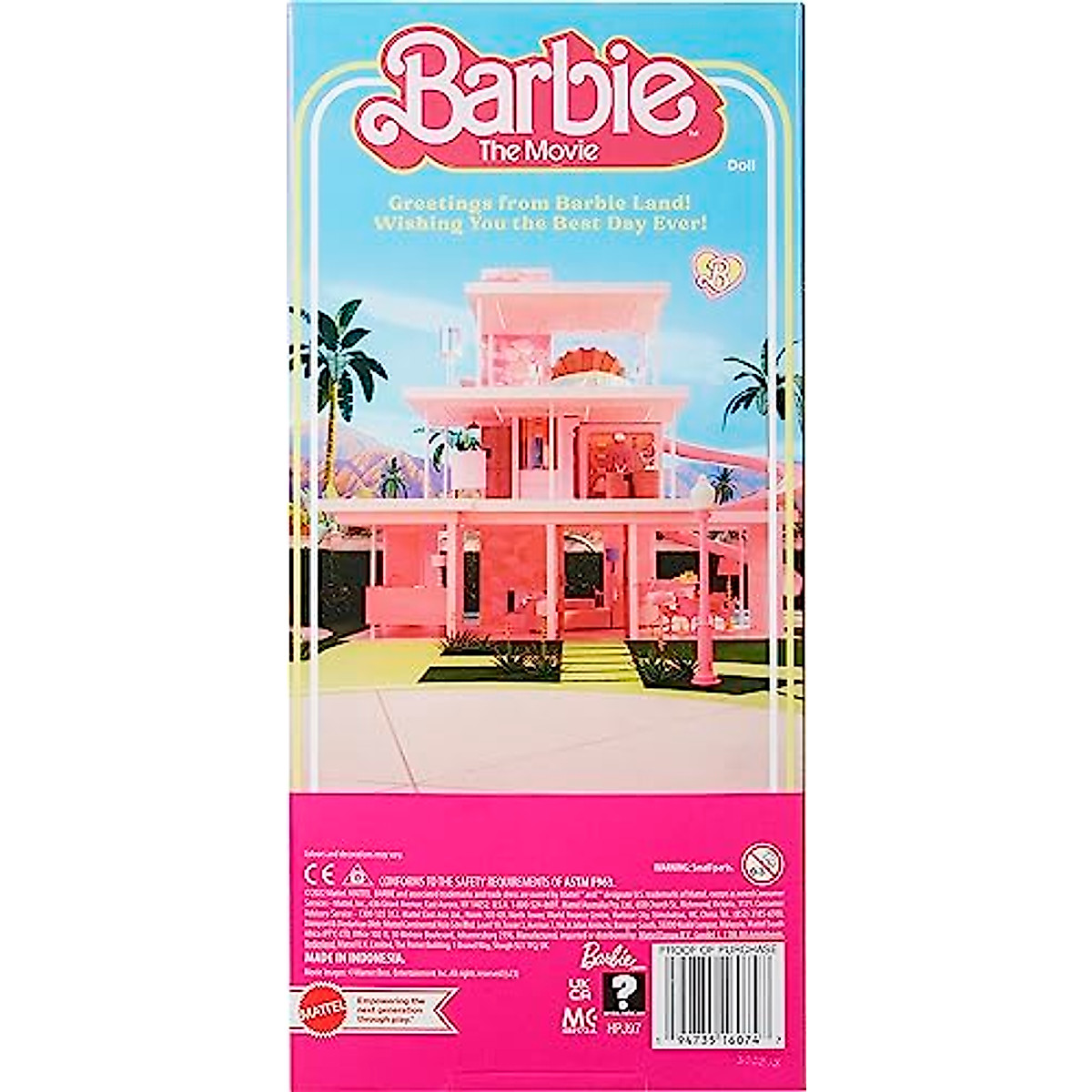 Barbie The Movie Ken Doll Wearing Pastel Pink and Green Striped Beach Matching Set with Surfboard and White Sneakers