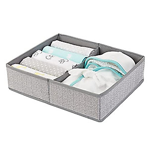 mDesign Fabric Drawer Organizer Bin Dividers for Kids/Baby Nursery Dresser, Closet, Organization - Bins Hold Clothes, Diapers, Cream, Toy, Blankets - 3 Pack, Gray Herringbone