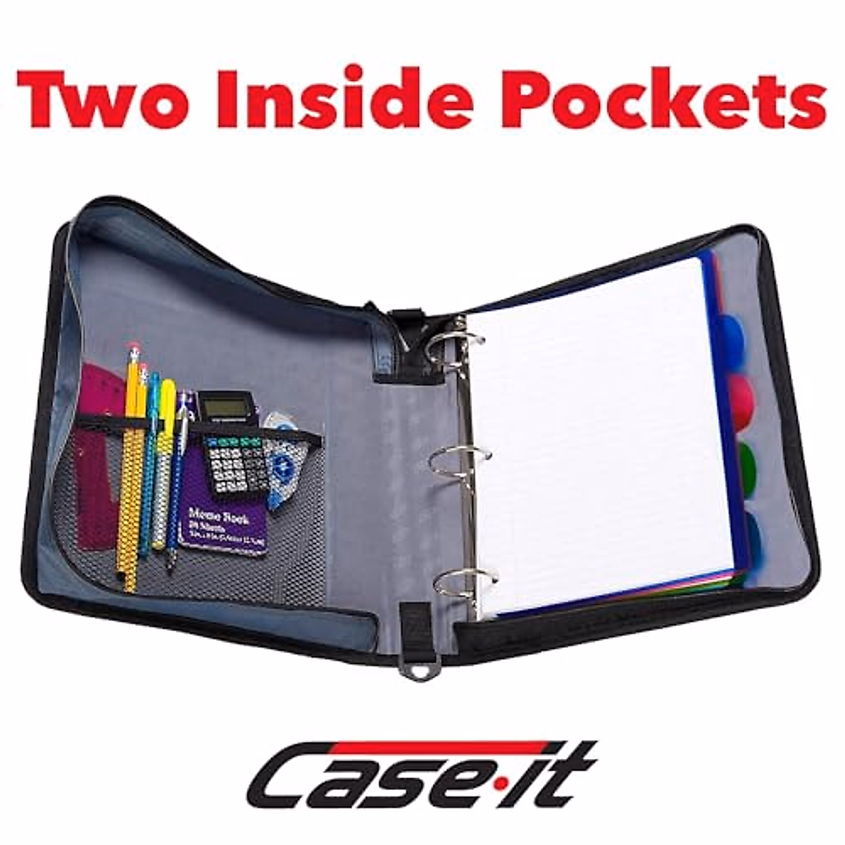Case-It The Classic Zipper Binder - 2 Inch O-Rings - Multiple Pockets - 350 Sheet Capacity - Comes with Shoulder Strap - Fire Engine Red D-251 (6 Pack)