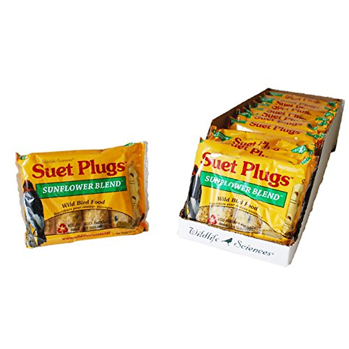 Wildlife Sciences Suet Plugs 48 Pack, Case of 12 Individually Wrapped 12 oz 4 Packs (Sunflower Blend)