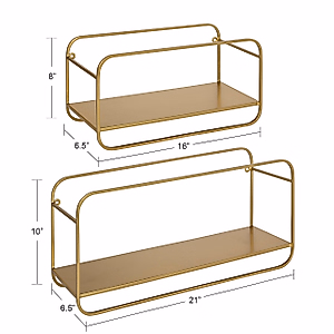 Kate and Laurel Emerline Midcentury Shelf Set, Set of 2, Gold, Decorative Modern Shelves for Storage and Display
