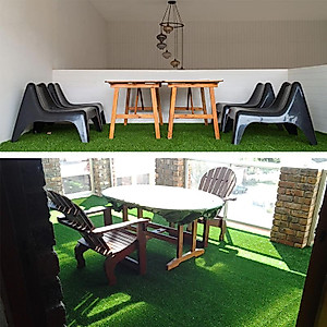 GLIWEN Artificial Grass Rug Realistic Indoor/Outdoor Fake Grass 1.38" Pile Height Synthetic Grass Rug 5FTX10FT with Drainage Holes Faux Grass Astroturf Carpet Pet Turf Mat for Potty Training Rug