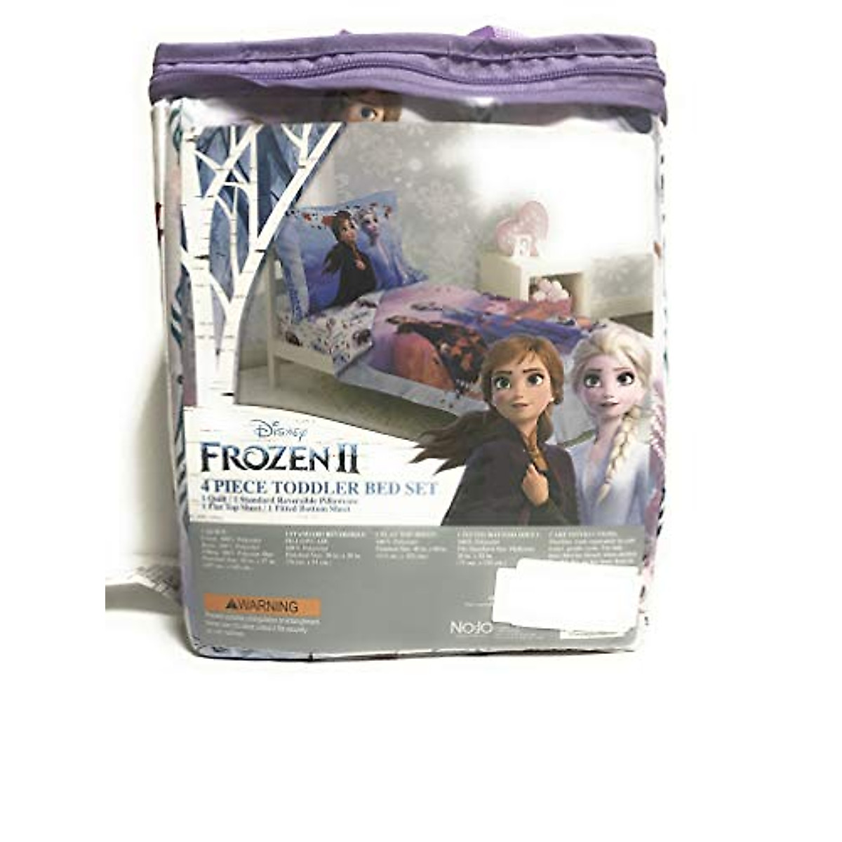 Disney Frozen 2 - Magical Journey - Lavender, Plum and White 4 Piece Toddler Bed Set with Comforter, Fitted Bottom Sheet, Flat Top Sheet, Reversible Pillowcase