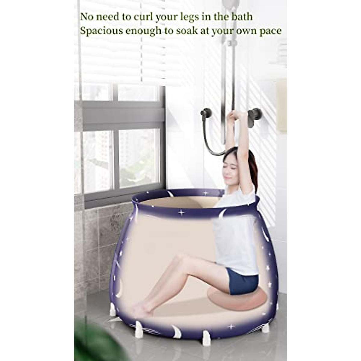 Portable Bathtub Thickened Insulation, Double Drainage, Folding Portable, Suitable for Small Spaces (Bathroom, Outdoor, RV) Soaking, spa(blue antlers)