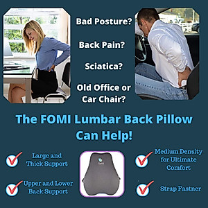 FOMI Extra High Back Lumbar Support Pillow | Thick Thoracic Foam Pad for Car, Home, Office, Gaming Chair, Wheelchair, Recliner | Sciatica, Tailbone Pain Relief | Upper Lower Backrest, Posture Aid