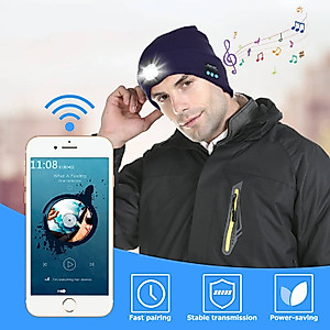 Tutuko Unisex Bluetooth Beanie Hat with Light, Built-in Speaker Mic, Headlamp Cap with Headphones, Tech Gift for Men Women Black…