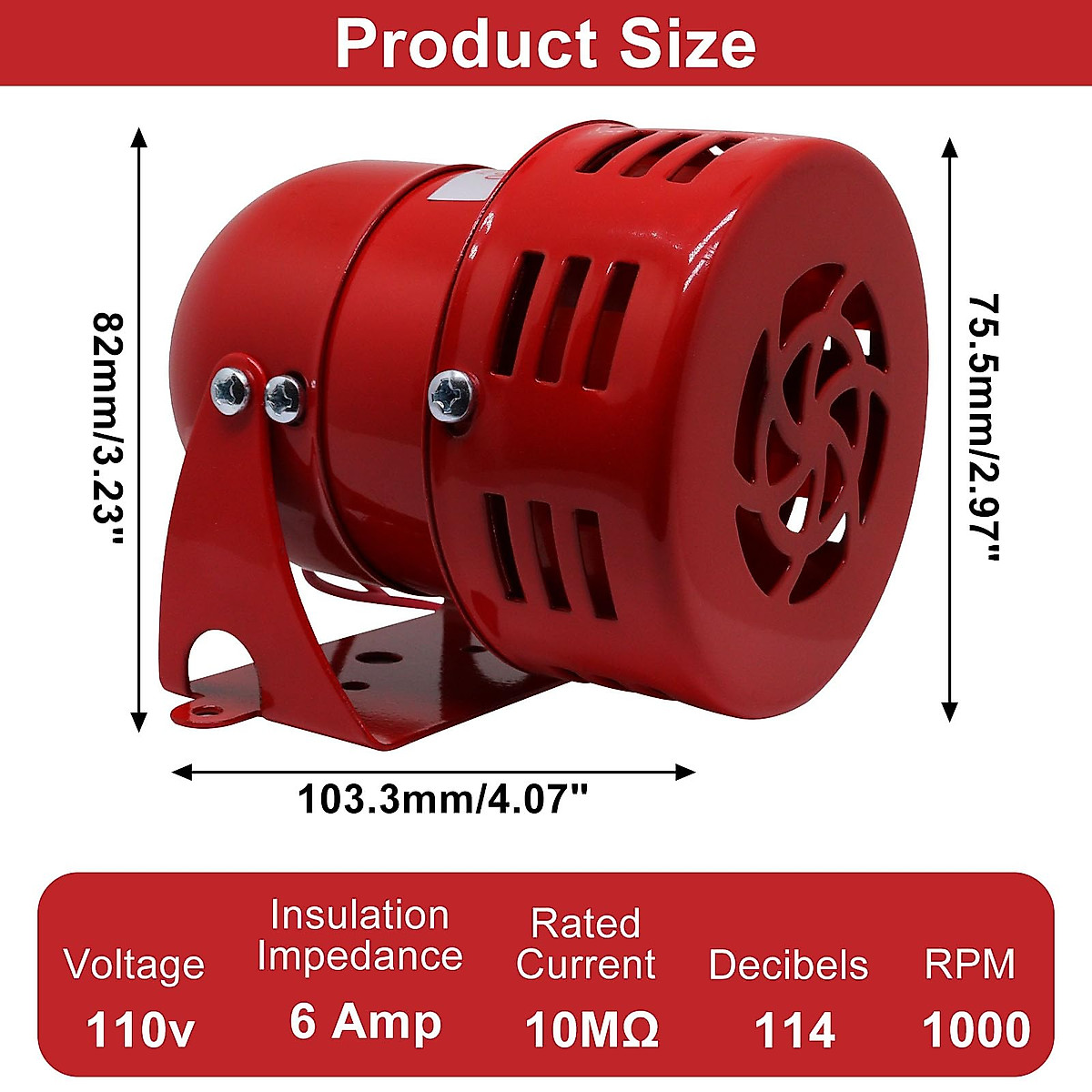 Sydien Motor Siren Red 1Pc AC 110V 114dB Industry Electric Motor Alarm Driven Siren, Horn Sound Buzzer Alarm Bell for Home, Industries, Stores and Security Alarm System