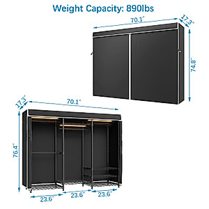 VIPEK V5L Garment Rack Heavy Duty Covered Clothes Rack with Dimmable LED Lights, 3000K Warm White, Portable Closet Wardrobe Freestanding Clothing Rack for Hanging Clothes, Black Rack with Black Cover