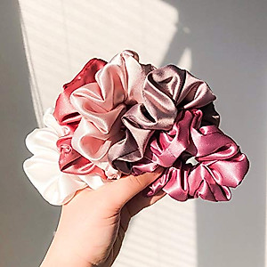 6 Pieces Satin Silk Scrunchies for hair, Big Hair Scrunchies Satin Hair Ties Ponytail Holder No Hurt Your Hair