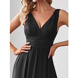 Ever-Pretty Double V-Neck Sleeveless Empire Waist Chiffon Formal Dresses for Evening Party Black US16