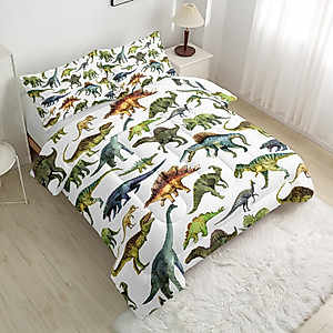 Nttopship Dinosaur Comforter Sets Full Size，Dinosaur Printed Quilt Set for Bedroom Soft Microfiber All Season Print Quilt Set with 1 Comforter and 2 Pillow Case