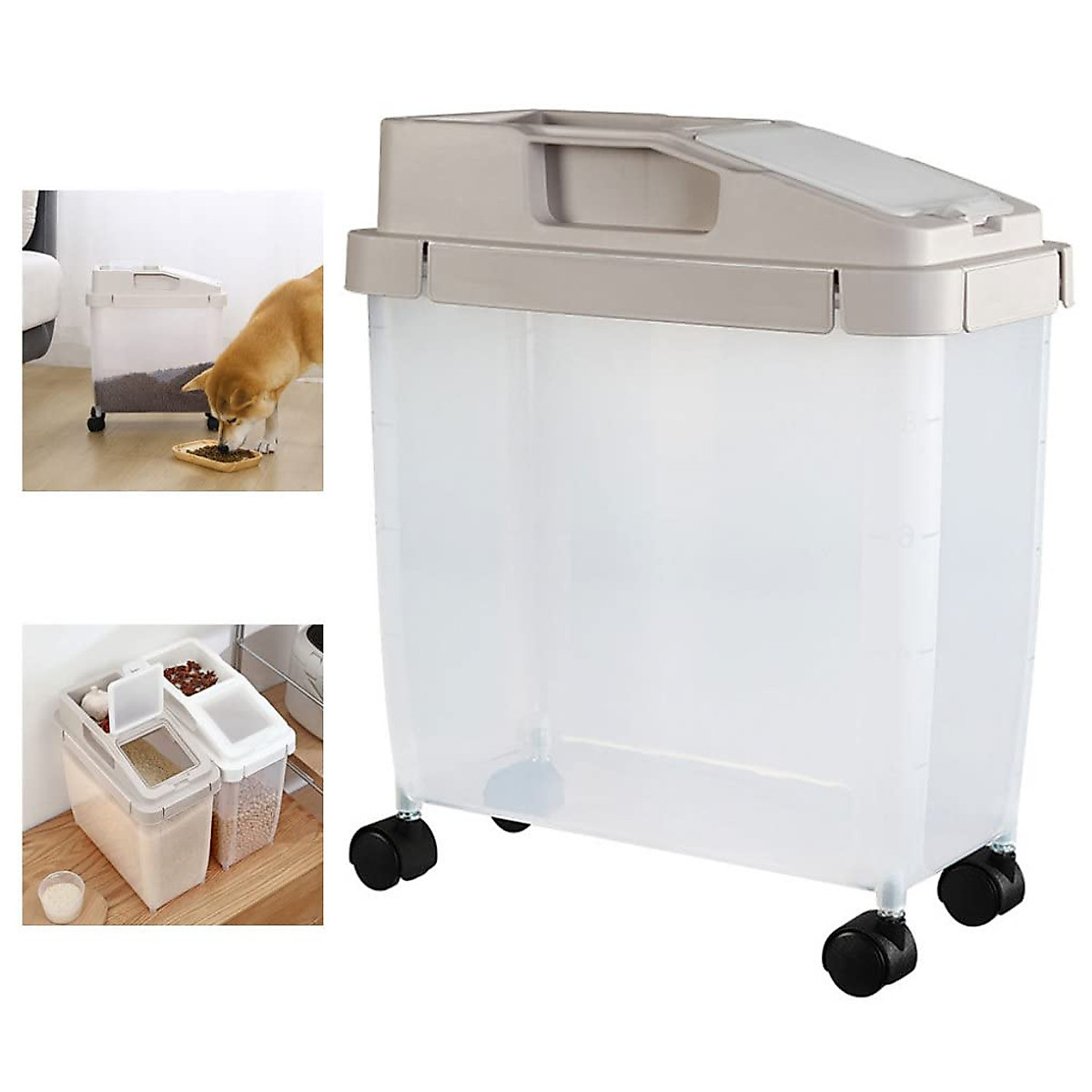 Ingredient Storage Bin Container 10kg Rice Dry Food Sealed on Wheels with Lid Measuring Cup Coffee.