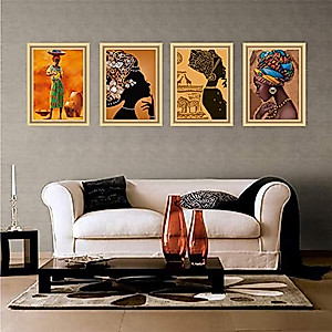 African American Ethnic Ancient Black Woman Wall Art Paintings Set of 4 (“ 8x10”Canvas Picture) For Office Living Room Corridor Kitchen Bathroom Poster Art Prints Home Decor Unframed, 8 x 10 Inch