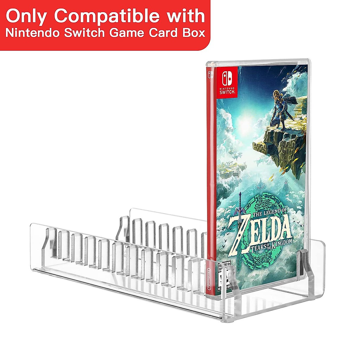 CaSZLUTION Acrylic Game Storage Organizer Stand Compatible with Nintendo Switch Game Card Case, Upgraded Switch Game Display Holder Fits up to 12 Games Box - Clear
