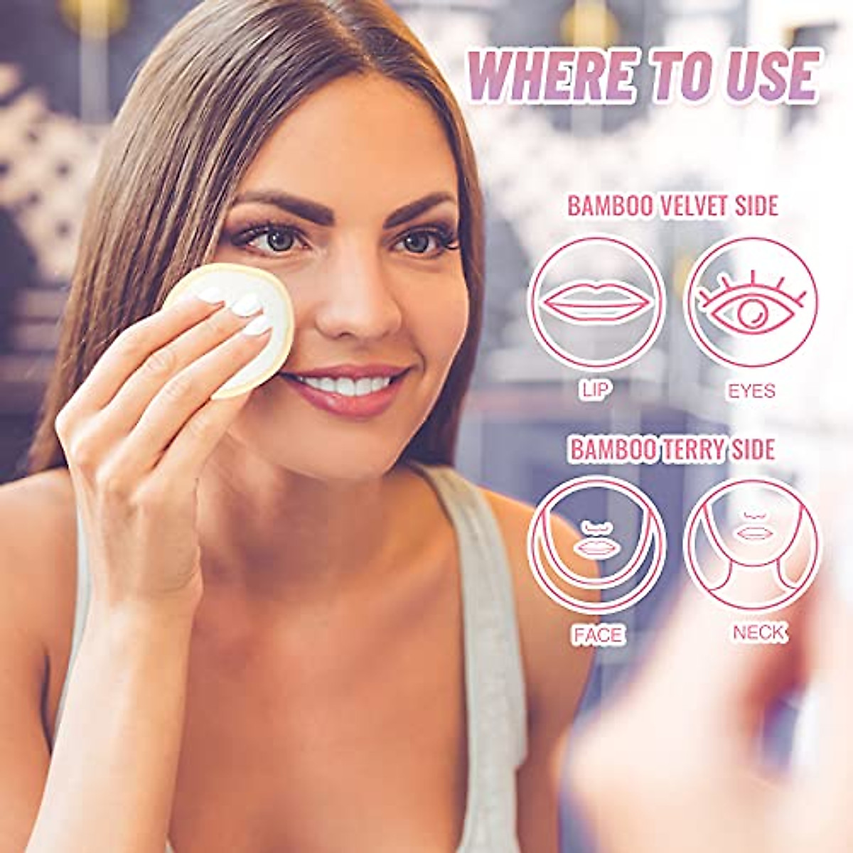 Veemos Reusable Cotton Rounds,14 Pieces Dual Sided Makeup Remover Pads with Washable Laundry Bag & Storage Box,Eco Friendly Bamboo Cotton Pads (Cream)