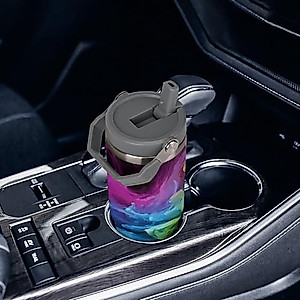 BWQJKUO Large Capacity Car Cup 30 Oz Stainless Steel Rainbow Smoke Printed Travel Mug Leak-proof Flip Straw Tumbler with Handle,keeps Cold Or Ho