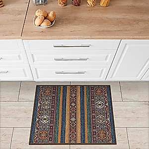 Machine Washable Vintage Striped Design Non-Slip Rubberback 2x3 Traditional Area Rug for Entryway, Bedroom, Kitchen, Bathroom, 2'3" x 3', Multicolor Stripes